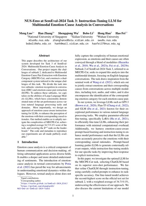 Pdf Nus Emo At Semeval 2024 Task 3 Instruction Tuning Llm For