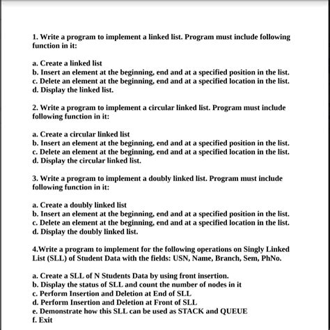 Solved 1 Write A Program To Implement A Linked List