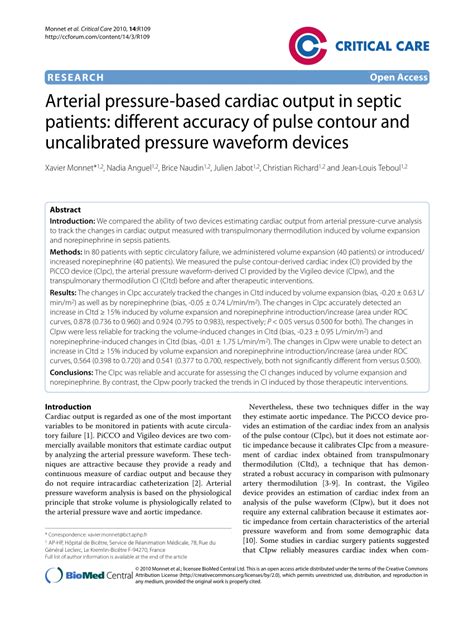 Pdf Arterial Pressure Based Cardiac Output In Septic Patients