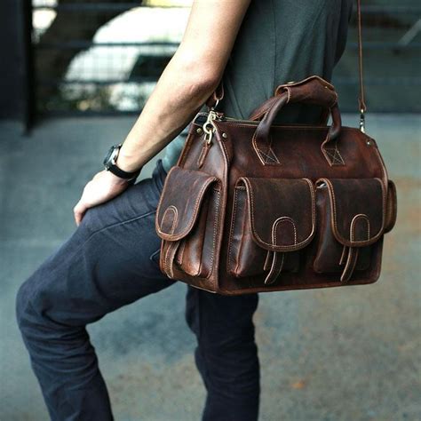 Cool Leather Mens Large Travel Bags Handbag Shoulder Bags Weekender Bag