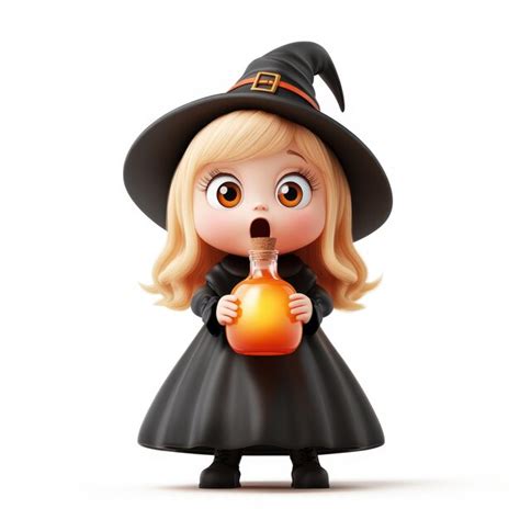 Cute Little Witch Holding Potion Premium Ai Generated Image