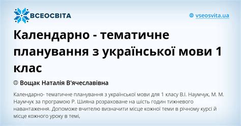 Календарно тематичне планування з української мови 1 клас КТП Українська мова