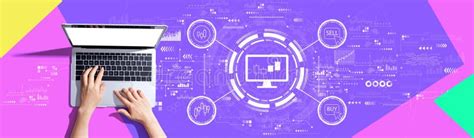 Stock Trading Theme With Person Using A Laptop Stock Image Image Of