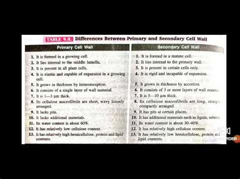 Difference B W Primary Cell Wall And Secondary Cell Wall Class 11