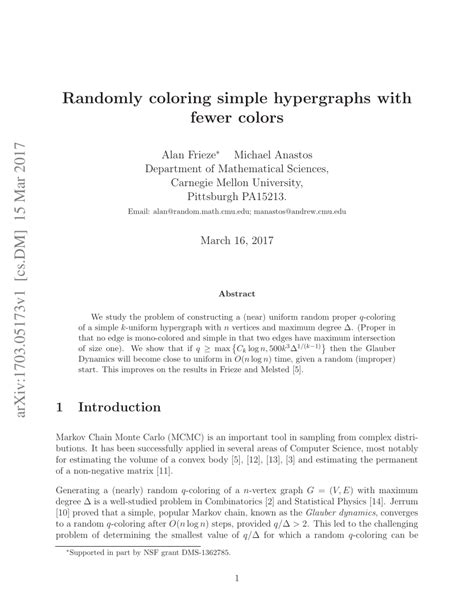 PDF Randomly Coloring Simple Hypergraphs With Fewer Colors