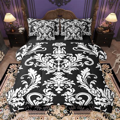 Manfei Black White Damask 7 Piece Twin Bedding Sets For Adult Bohemian