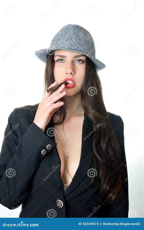 Girl With Cigar In Mouth Stock Image Image Of Smoking 56549073