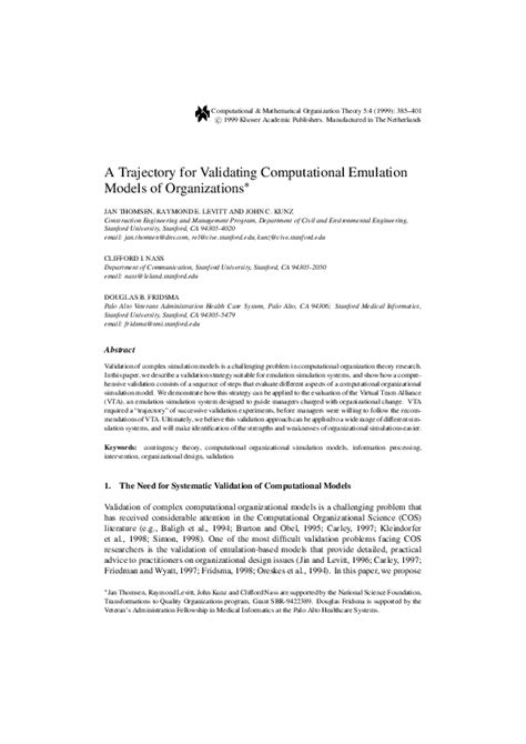 Pdf A Trajectory For Validating Computational Emulation Models Of
