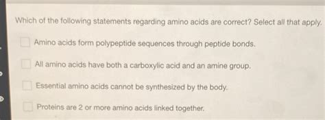 Solved Which Of The Following Statements Regarding Amino Acids Are Course Hero