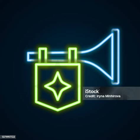 검은 색 배경에 고립 된 플래그 아이콘과 빛나는 네온 라인 트럼펫 악기 트럼펫 다채로운 개요 개념 벡터 아이콘에 대한 스톡 벡터 아트 및 기타 이미지 Istock