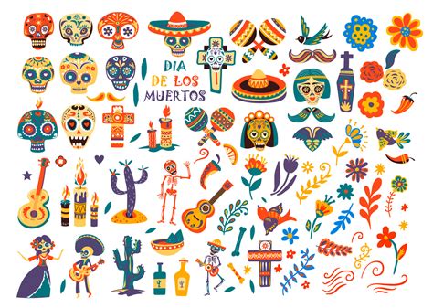Dia De Los Muertos Cultural Symbols And Icons 19499546 Vector Art At