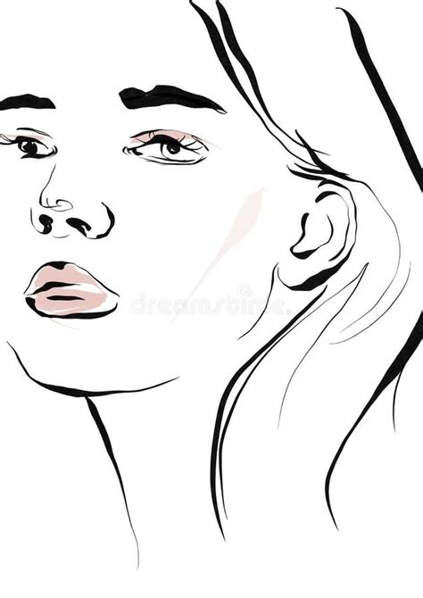 Linear Minimal Portrait Glamour Woman In Watercolor Style Stock Vector