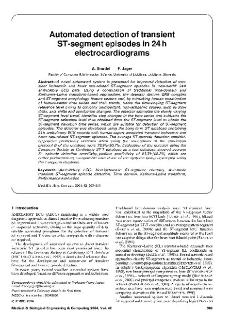 Pdf Automated Detection Of Transient St Segment Episodes In 24h Electrocardiograms