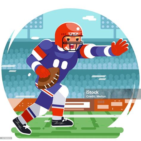 미식 축구 럭비 선수 Chatacter 적극적인 스포츠 경기장 평면 디자인 벡터 일러스트 레이 션을 실행 가죽에 대한 스톡 벡터 아트 및 기타 이미지 Istock