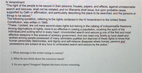 Iv Amendment The Right Of The People To Be Secure In