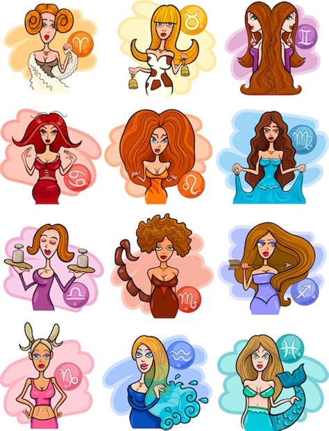 Horóscopo Signos Do Zodíaco Com Mulheres Vetor Premium