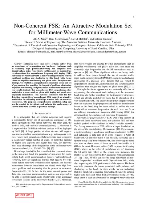 Pdf Non Coherent Fsk An Attractive Modulation Set For Millimeter