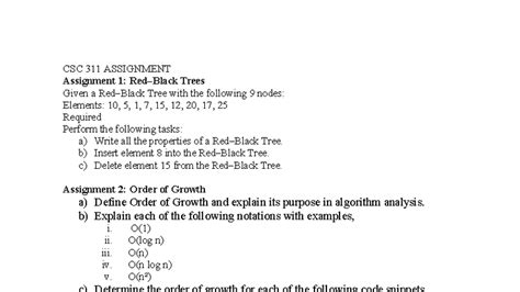 Csc 311 Assignment 1 3 Trees Order Of Growth Sort Algorithms Studocu