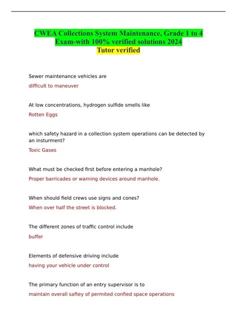 CWEA Collections System Maintenance Grade 1 To 4 Exam With 100 Verified Solutions 2024 CWEA