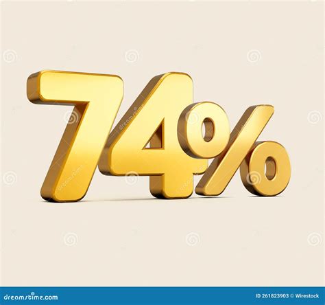 3d Illustration Of Golden Number 74 Percent Isolated On Beige