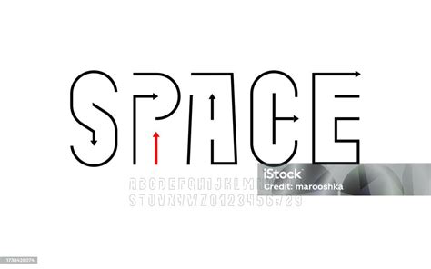 화살표가 있는 둥글고 가는 선의 알파벳 좁은 글꼴 선형 스타일로 만든 긴 문자와 숫자 벡터 일러스트레이션 10eps 컴퓨터 글자에 대한 스톡 벡터 아트 및 기타 이미지