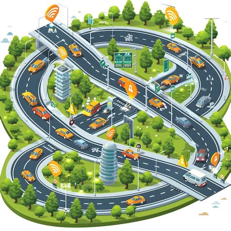 Futuristic Highway Intersection With Autonomous Vehicles And Smart City
