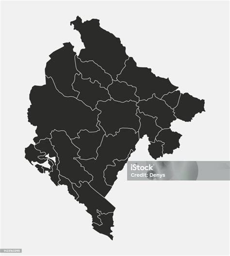 흰색 배경에 고립 된 지역이있는 몬테네그로지도 몬테네그로의 개요지도 벡터 일러스트 레이 션 몬테네그로에 대한 스톡 벡터 아트 및