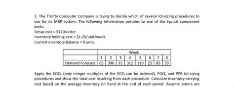 Apply The EOQ POQ And PPB Lot Sizing Procedures And Chegg