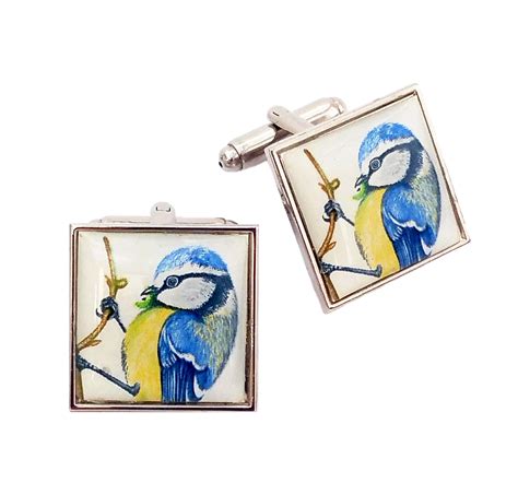 British Birds Vintage Stamp Cufflinks Blue Tit 1960s Bird Lover T