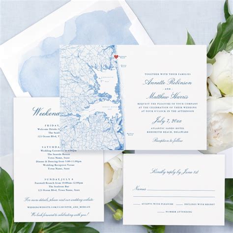 Elegant Rehoboth Beach Delaware Map Wedding Invitation Zazzle