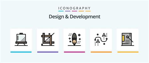 Design And Development Line Filled Icon Pack Including Design Box Design Printing