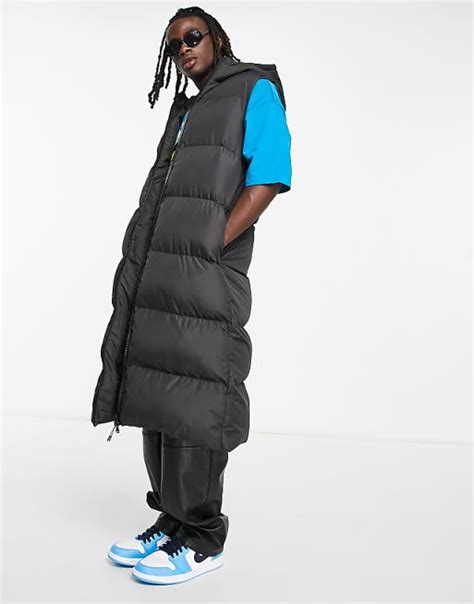 Asos Design Longline Puffer Vest In Black Asos