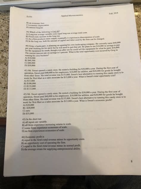 Fall 2018 Ec101 Applied Microeconomics B Plant B C