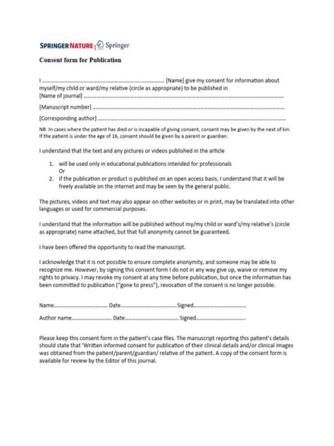 Sn Consent Form For Publication Pdf