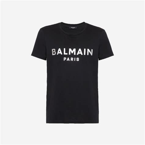 발망 로고 프린트 에코 디자인 코튼 티셔츠 블랙 실버 Balmain Kream