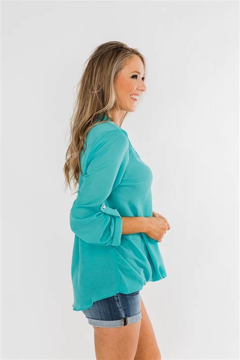 Classy Cutie V Neck Wrap Blouse Teal The Pulse Boutique