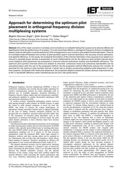 Pdf Approach For Determining The Optimum Pilot Placement In Orthogonal Frequency Division