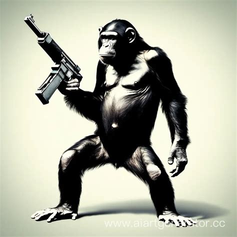 Dominant Chimpanzee Standing Tall With Armed Pose Ai Art Generator