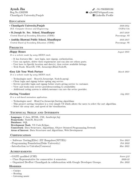 resume ayush jha pdf websites java script