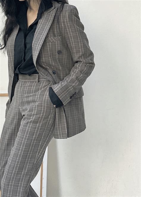 언클로젯 빅사이즈 글렌체크 더블 수트 셋업 겨울 여자정장 키큰여자코디