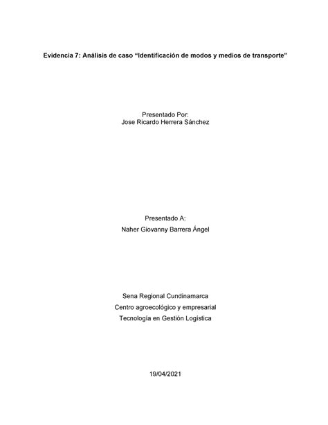 Evidencia An Lisis De Caso Identificaci N De Modos Y Medios De Transporte Evidencia