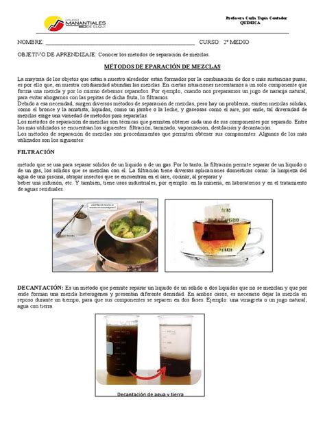 Guía Separación De Mezclas Y Factores Que Afectan La Solubilidad Pdf