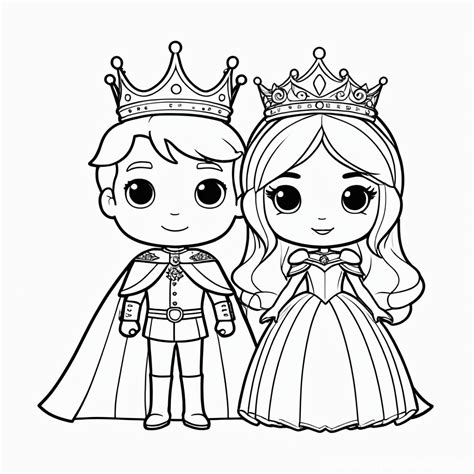 A Simple Line Drawing Of A Prince And Princess In Chibi Proportions