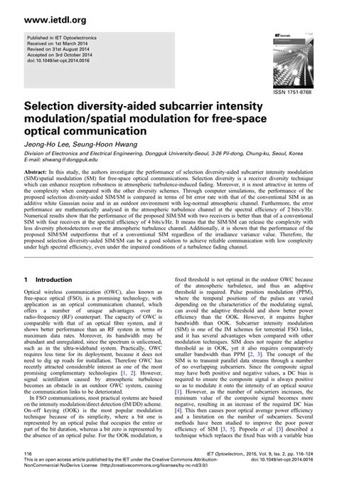 Pdf Selection Diversity Aided Subcarrier Intensity Modulationspatial