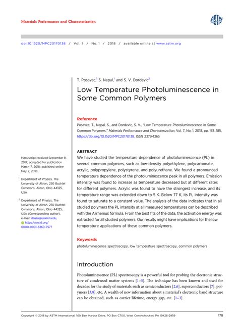 Pdf Low Temperature Photoluminescence In Some Common Polymers