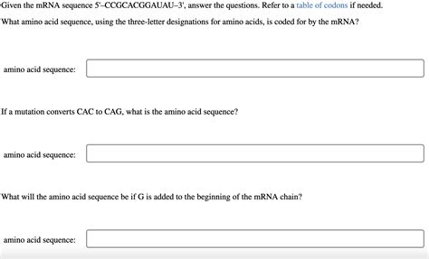 Solved Given The Mrna Sequence 5 Ccgcacggauau 3 Answer