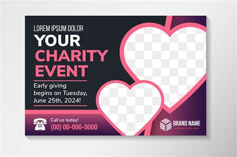 헤드라인이 있는 추상 디자인 포스터 배너 템플릿 은 어두운 보라색 배경에 사진 콜라주를 위한 공간이 있는 자선 행사입니다 전단지에 대한 스톡 벡터 아트 및 기타 이미지