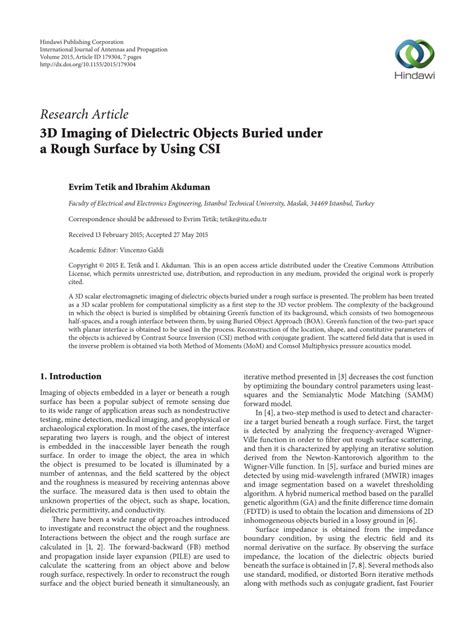 Pdf 3d Imaging Of Dielectric Objects Buried Under A Rough Surface By Using Csi
