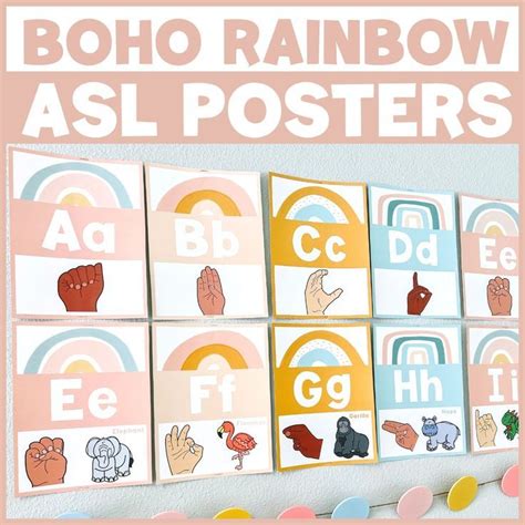 Boho Rainbow Alphabet Posters ASL Classroom Decor Boho Rainbow