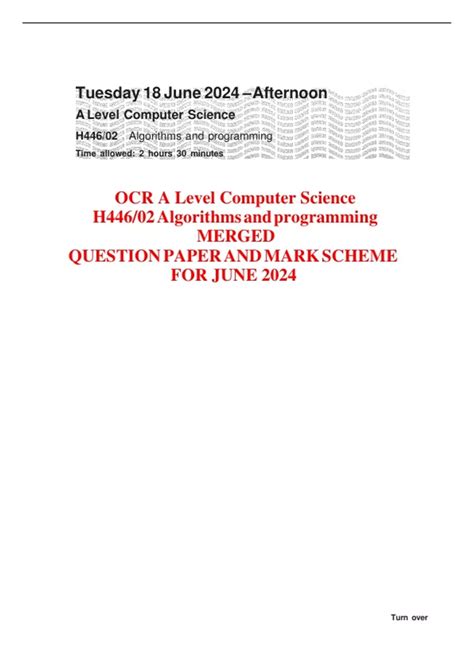 Ocr A Level Computer Science H44602 Algorithms And Programming Merged Question Paper And Mark